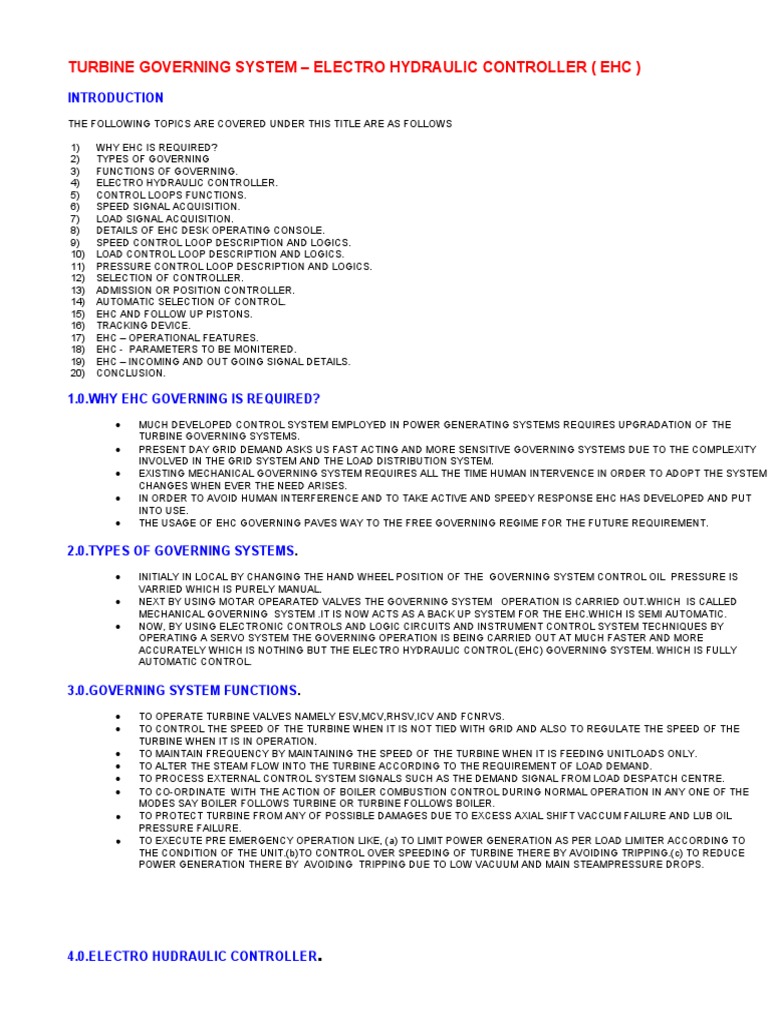 Turbine Governing System - Electro Hydraulic Controller (Ehc) | PDF ...