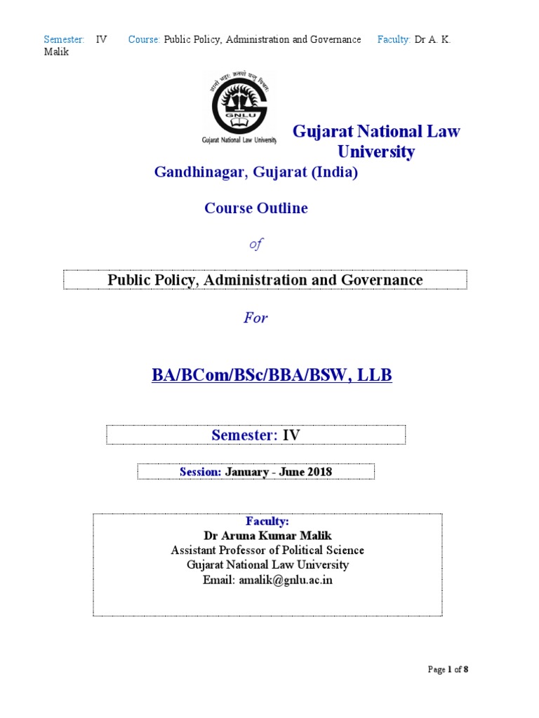 Public Policy and Governance Course Outline | PDF | Public ...