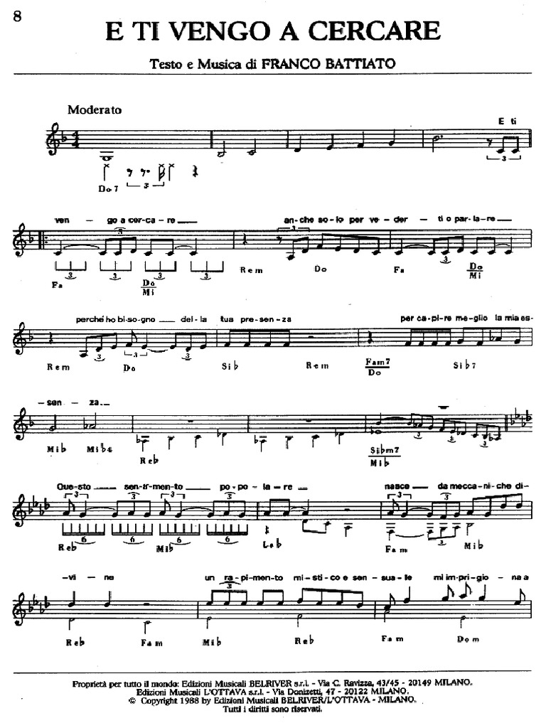 Franco Battiato - E Ti Vengo A Cercare - Spartito PDF | PDF