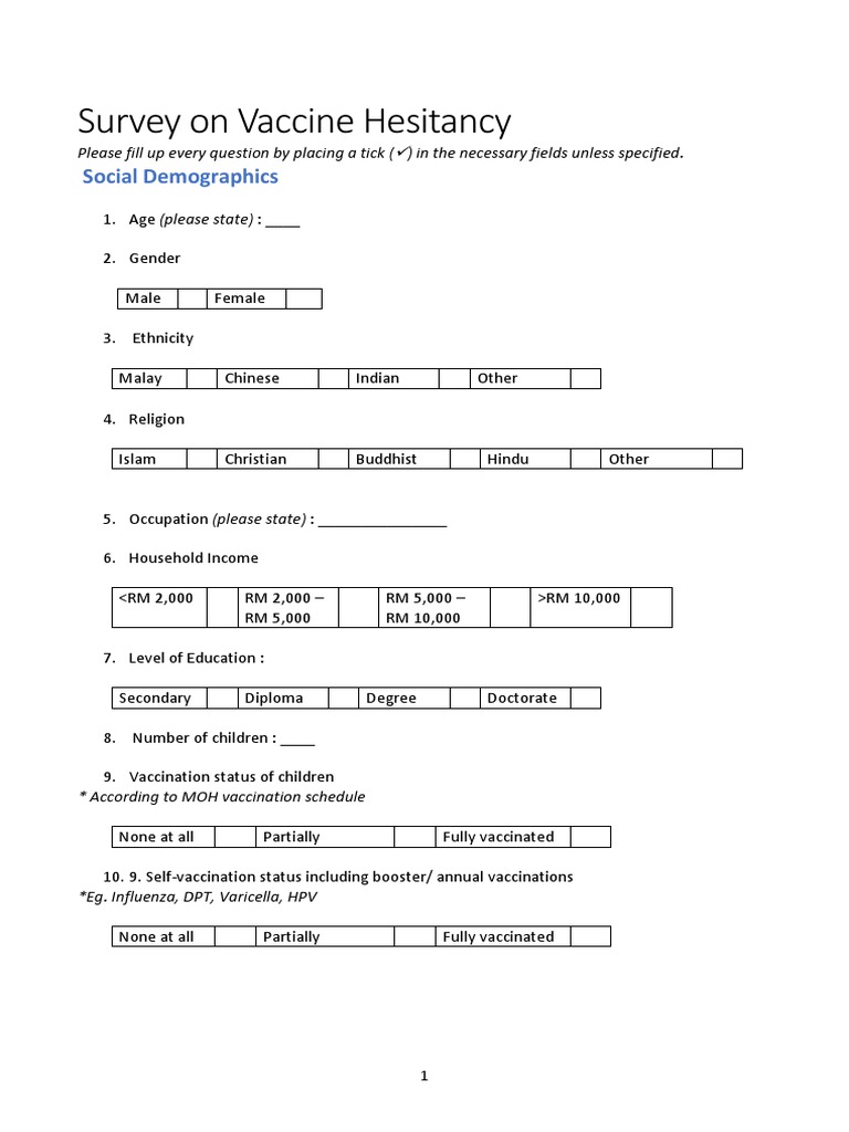 Questionnaire Proforma - Vaccine Hesitancy (ENGLISH) | PDF | Vaccines ...