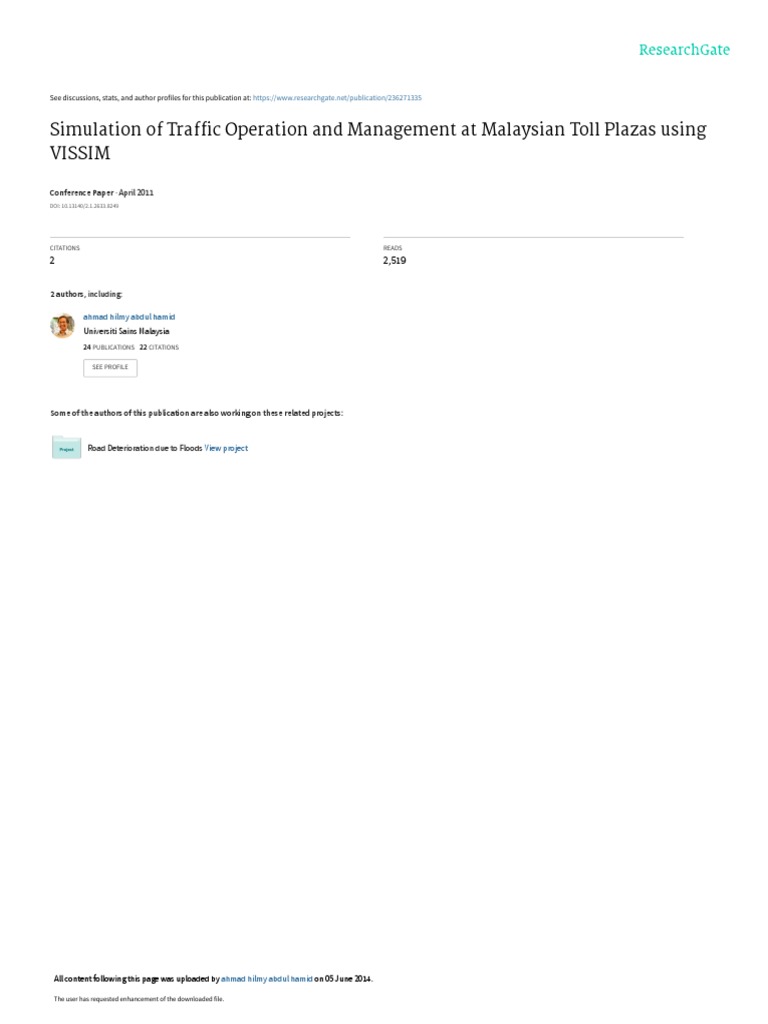 Simulation of Traffic Operation and Management at Malaysian Toll Plazas ...