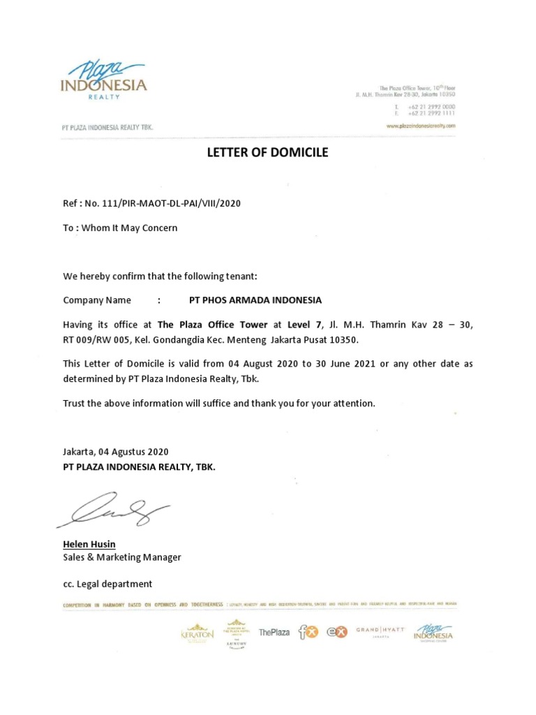 Domicile Letter Example | PDF