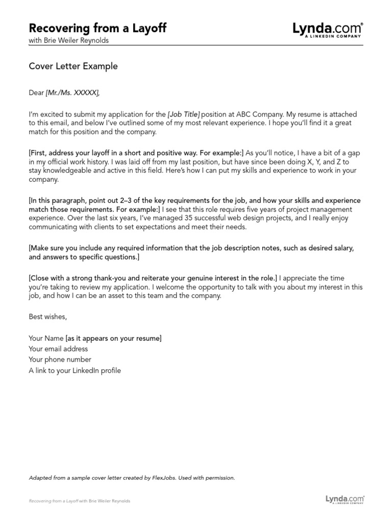 Recovering From A Layoff: Cover Letter Example | PDF