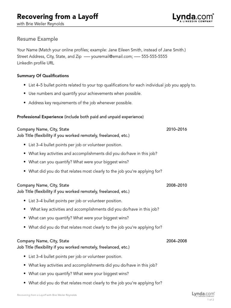 Recovering From A Layoff: Resume Example | PDF | Internet | Computing