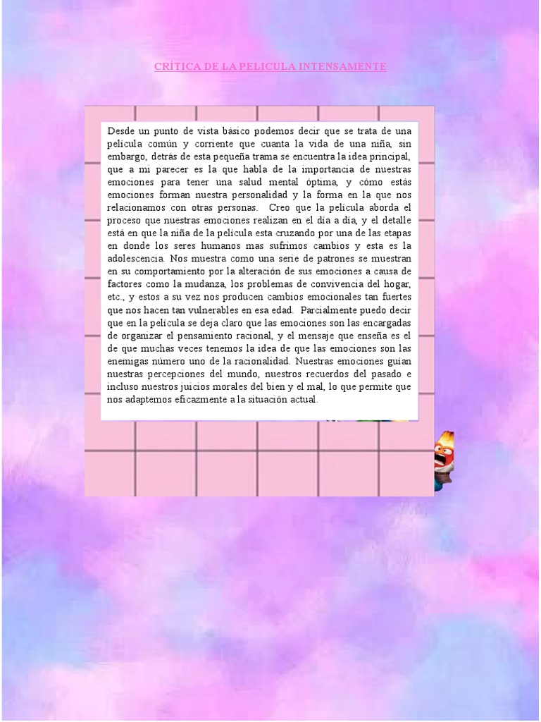 Crítica de La Pelicula Intensamente | PDF