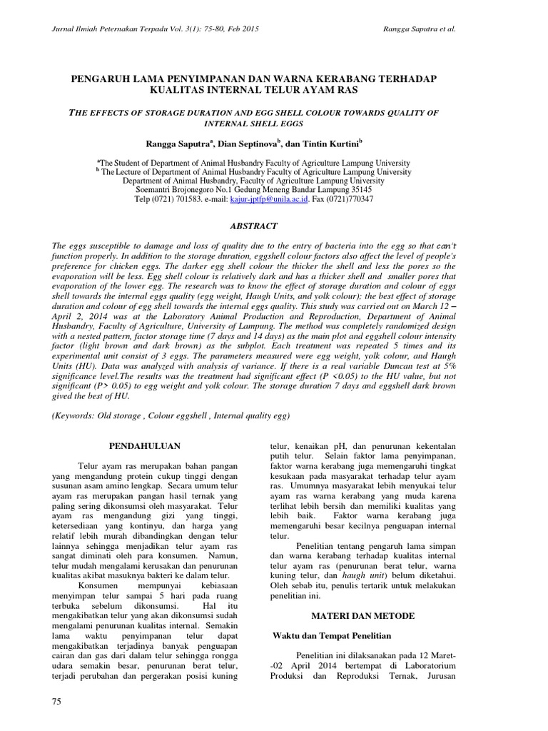 Pengaruh Lama Penyimpanan DAN Warna Kerabang Terhadap Kualitas Internal ...