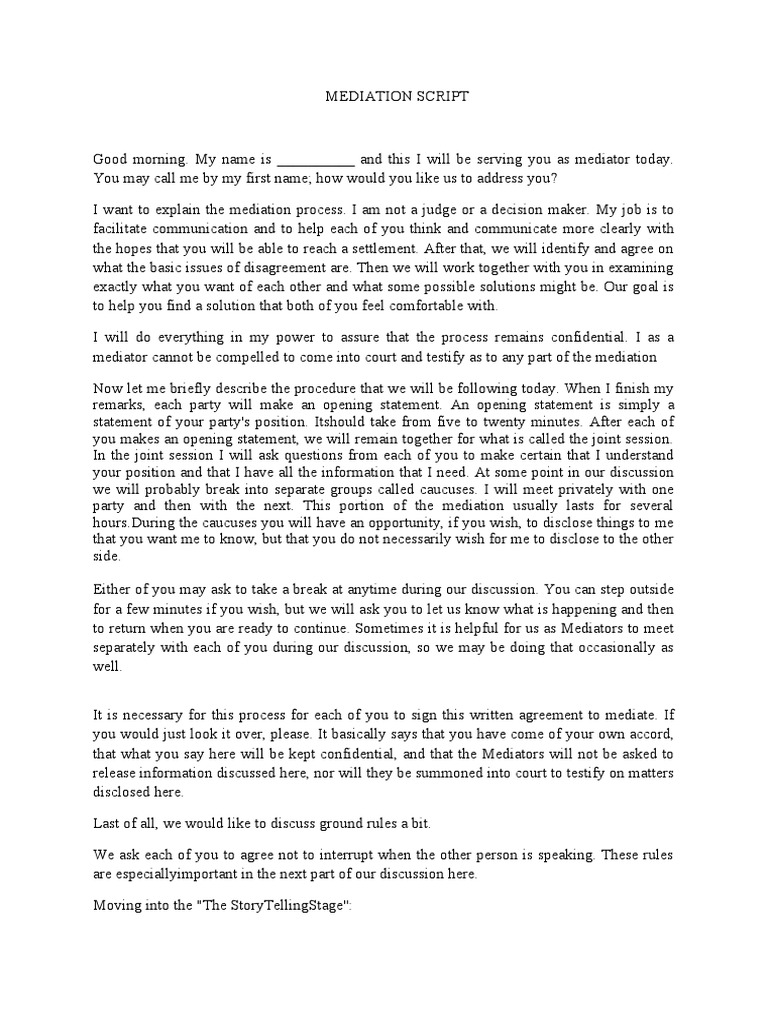 Mediation Script. | PDF | Mediation | Justice