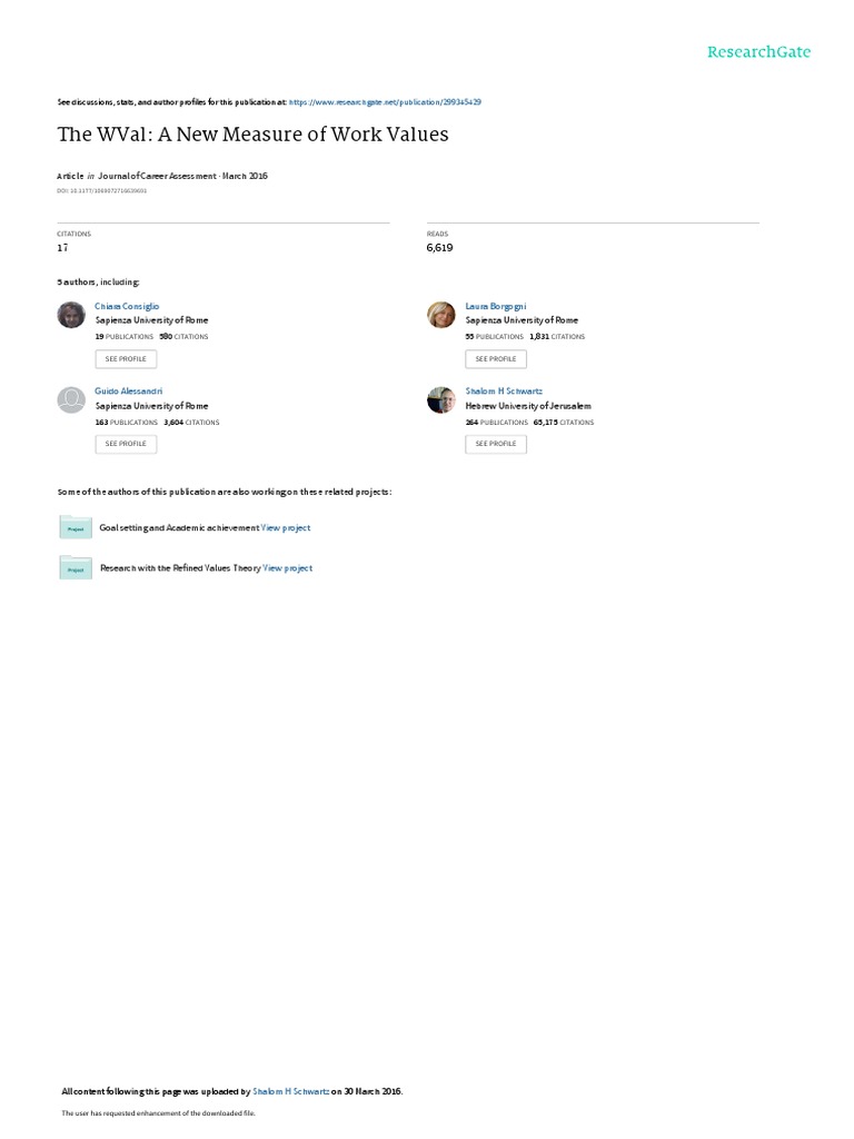 The Wval: A New Measure of Work Values: Journal of Career Assessment ...