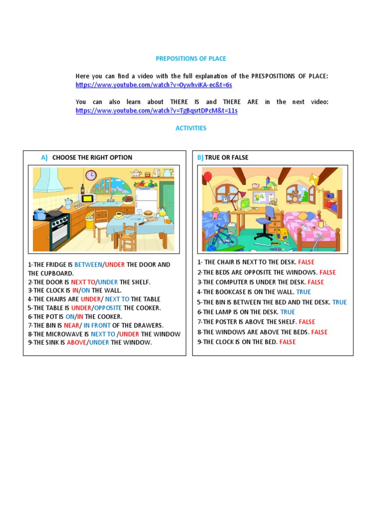 Prepositions of Place: Choose The Right Option True or False | PDF