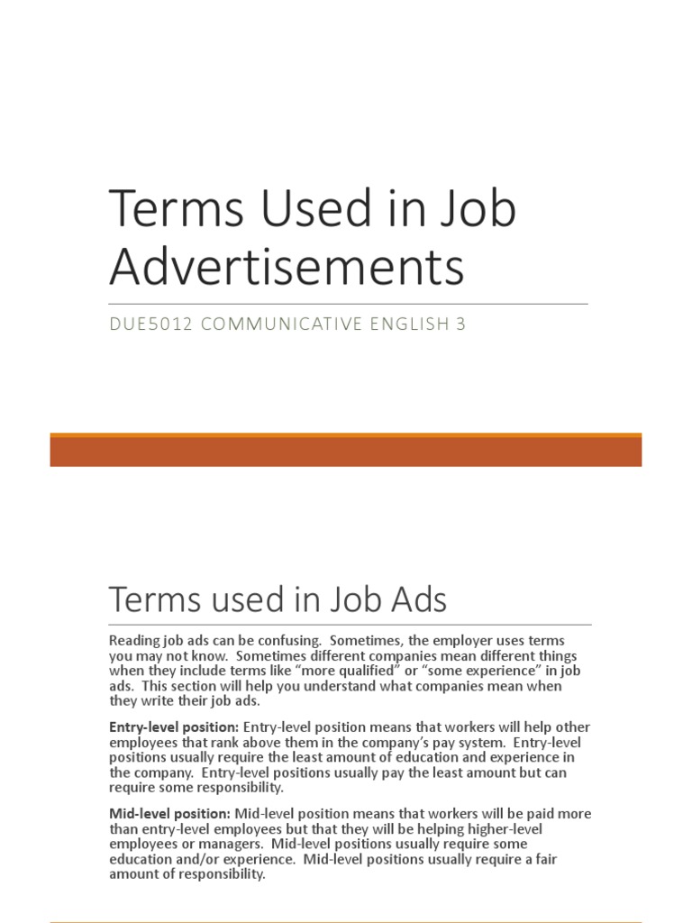 Terms Used in Job Advertisements | PDF | Employment | Labor