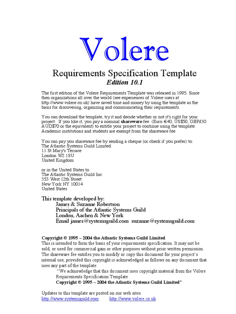 Volere Template | PDF | Use Case | Copyright