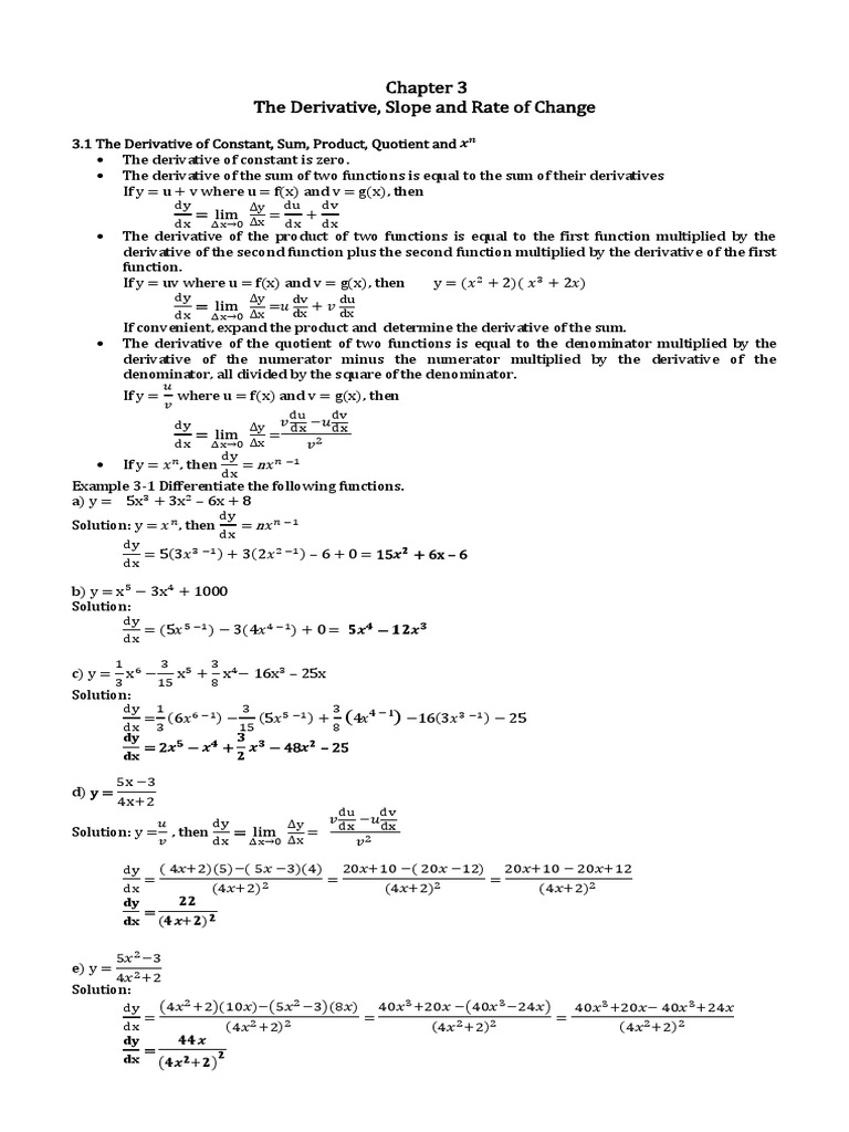 Chapter 3 Algebraic Functions PDF | PDF | Derivative | Differential ...