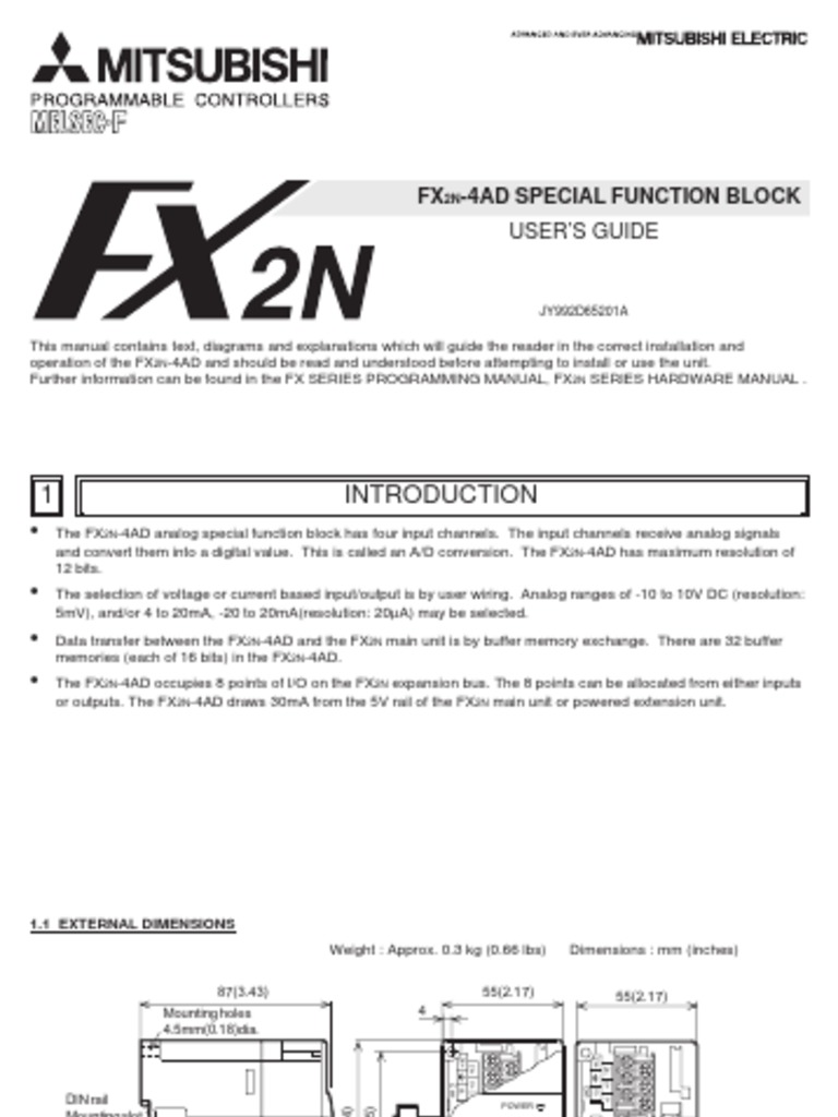 User'S Guide: FX - 4ad Special Function Block | PDF | Analog To Digital ...