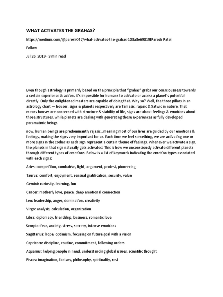 What Activates The Grahas | PDF | Hindu Astrology | Emotions