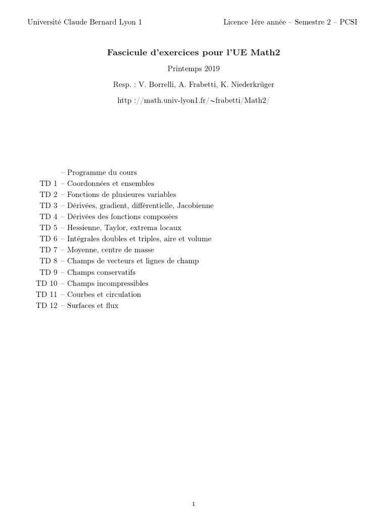 Matrice Jacobienne 2x2 en Math2 | PDF | Divergence (analyse vectorielle ...