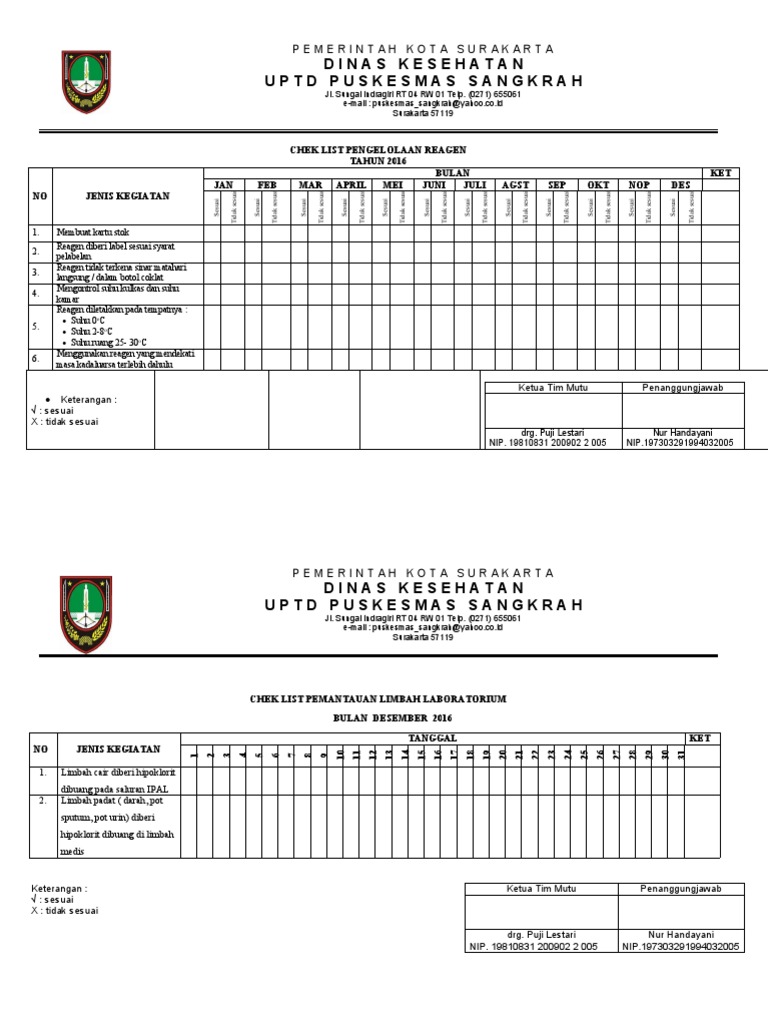 Cek List Pengolahan Reagen Dan Limbah | PDF