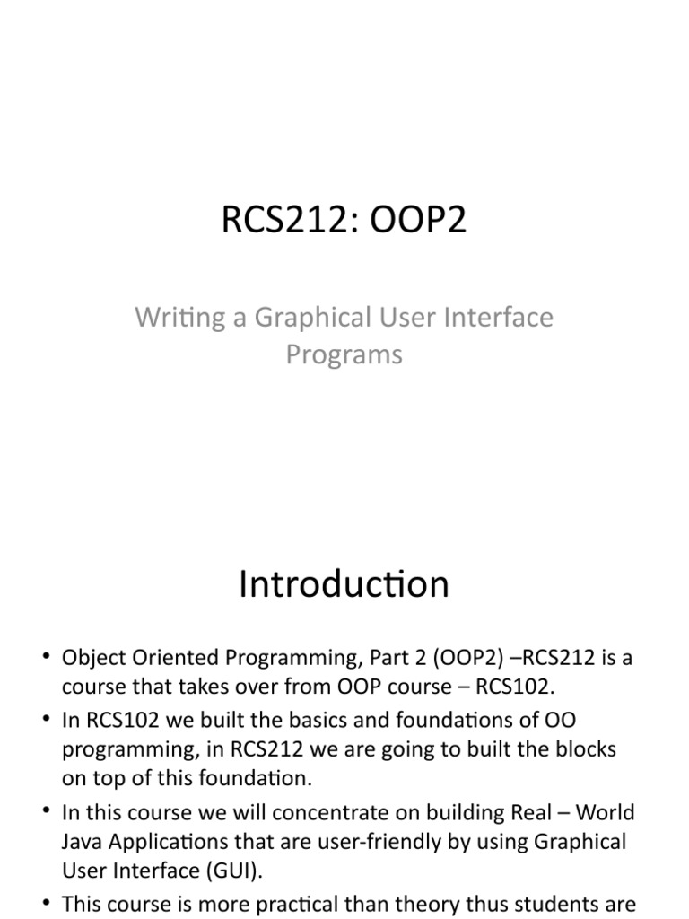 RCS212: OOP2: Writing A Graphical User Interface Programs | PDF | Computers