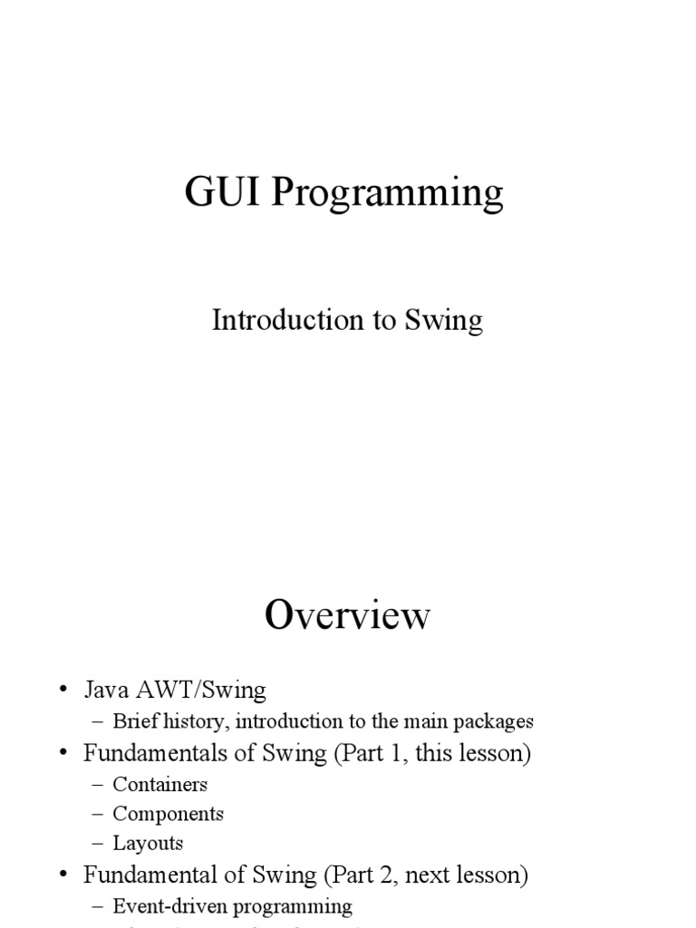 GUI Programming: Introduction To Swing | PDF | Computer Libraries ...
