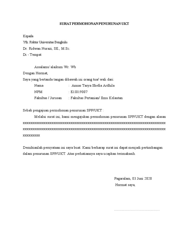 Surat Permohonan Penurunan Ukt | PDF