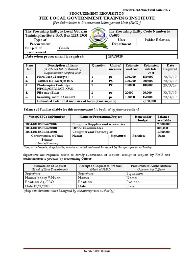 The Local Government Training Institute: (For Submission To Procurement ...