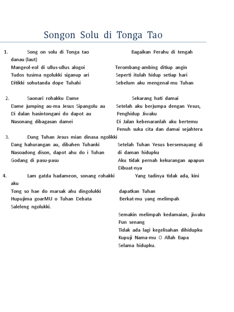Songon Solu Di Tonga Tao Dan Artinya | PDF