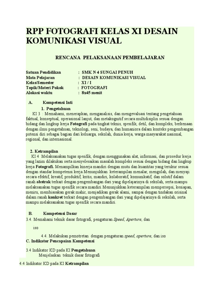 RPP Fotografi Kelas Xi Desain Komunikasi Visual | PDF