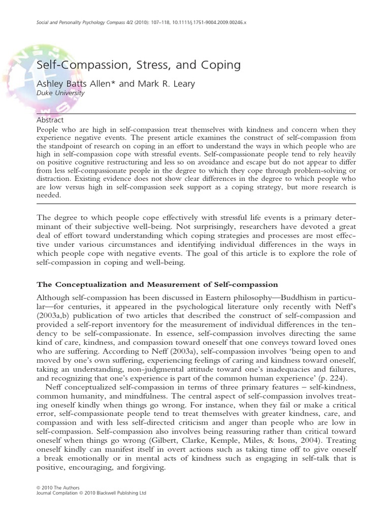 Self-Compassion, Stress, and Coping: Ashley Batts Allen and Mark R ...