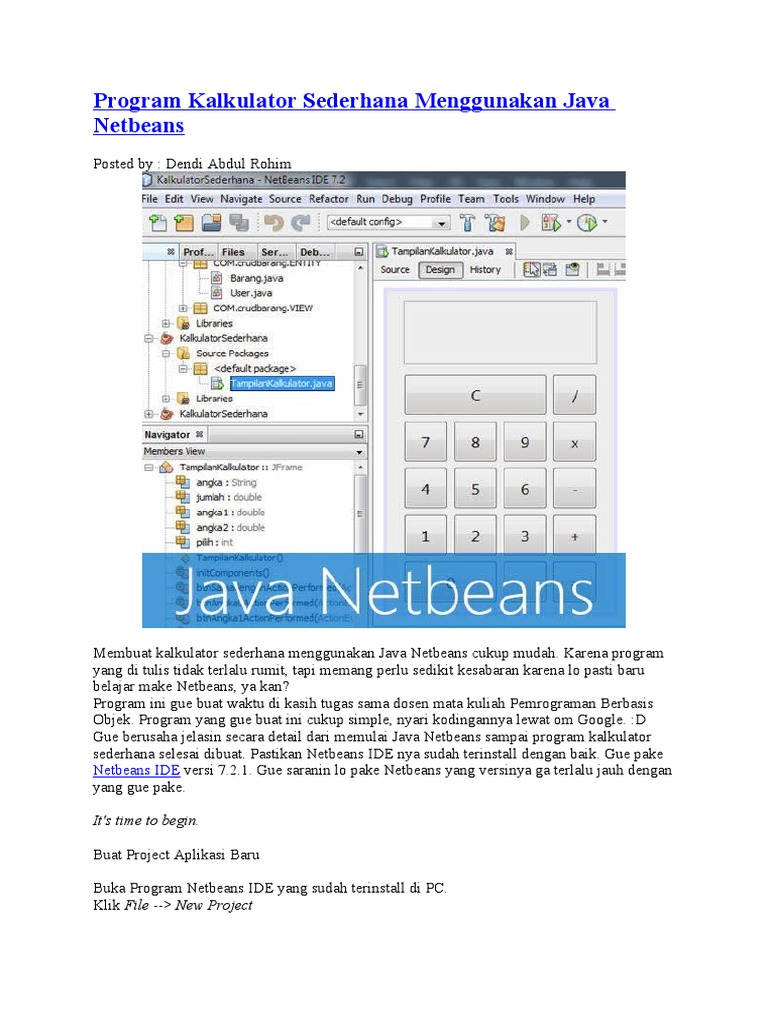 Panduan Kalkulator Java Netbeans | PDF | Metode & Bahan Ajar | Teknologi & Rekayasa