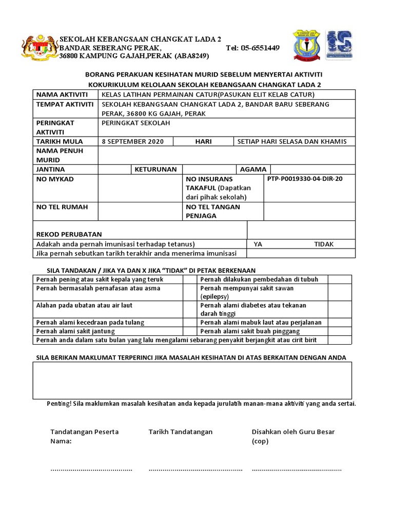 BORANG PERAKUAN KESIHATAN SKCL 2 | PDF