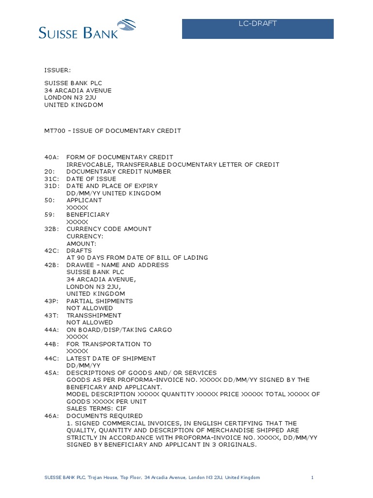 SB LC Draft en | PDF | Letter Of Credit | Bill Of Lading