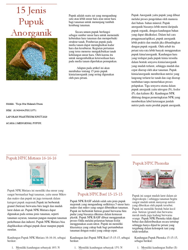Jenis Pupuk Anorganik | PDF