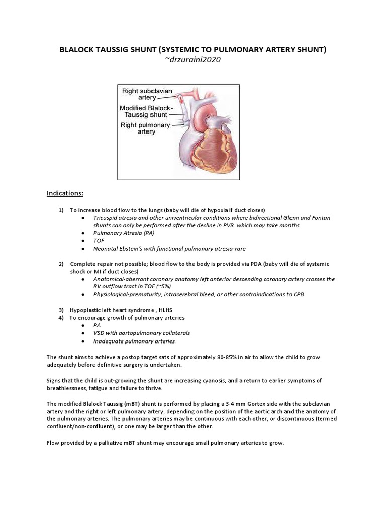 Blalock Taussig Shunt PDF | PDF | Angiology | Circulatory System