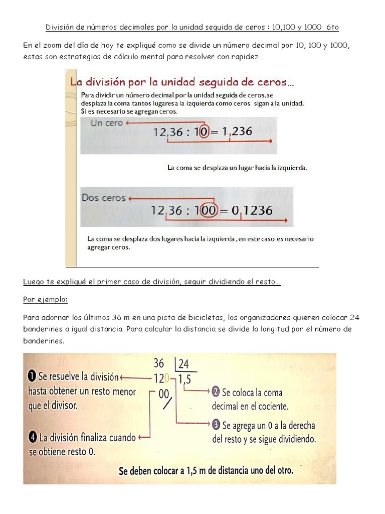 División De Decimales 6to Grado Guía Didáctica: Operaciones Con
