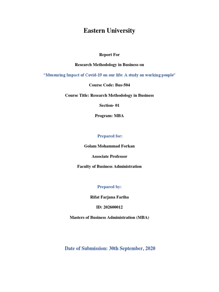 Rifat Farjana Fariha - 202600012 - Research Methodology in Business - Report On - Measuring The ...