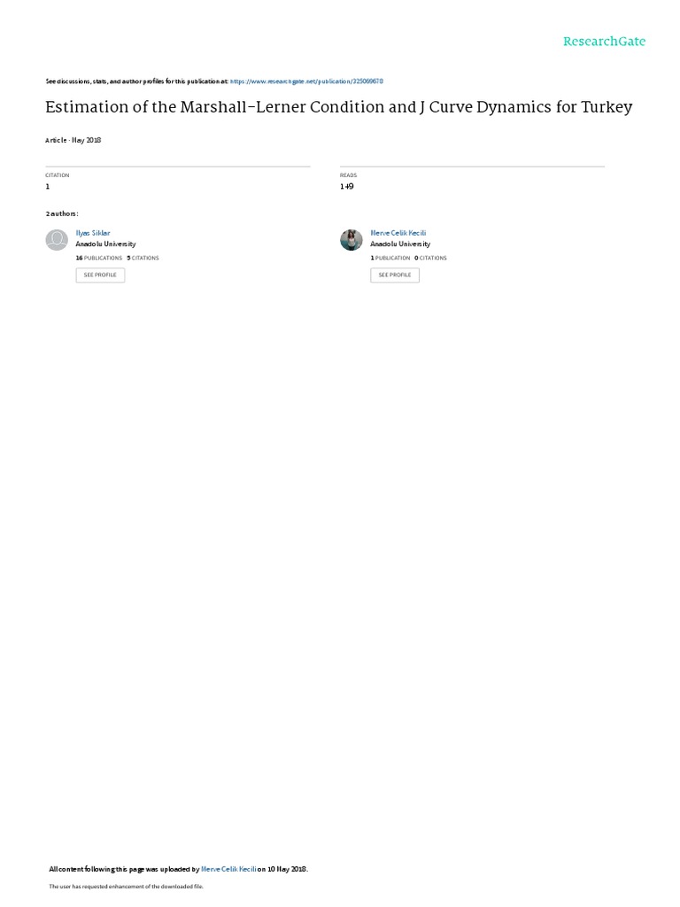 Estimation of The Marshall-Lerner Condition and J Curve Dynamics For ...