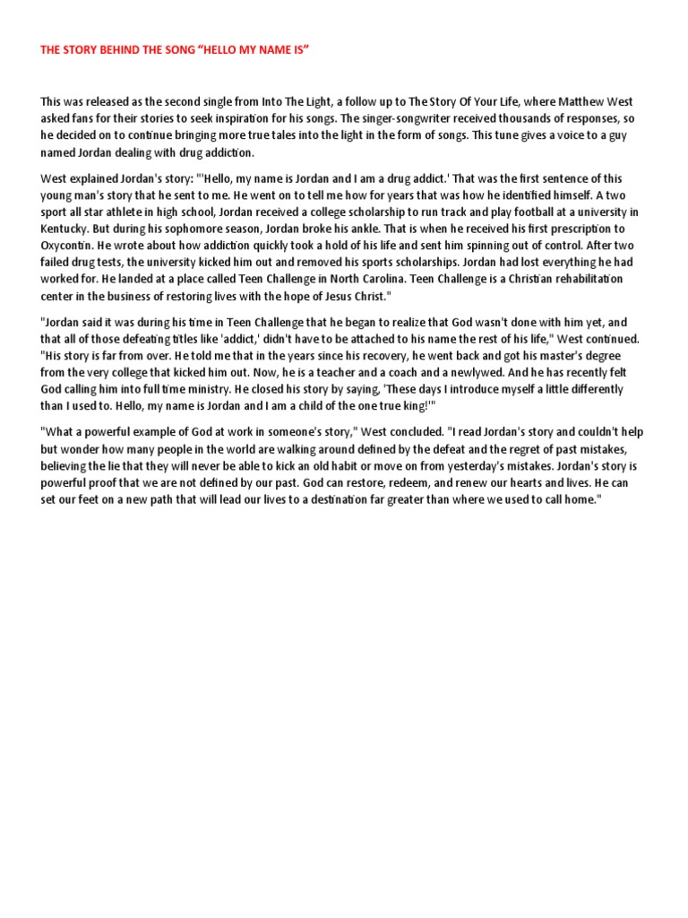 The Story Behind The Song "Hello My Name Is" | PDF | Society