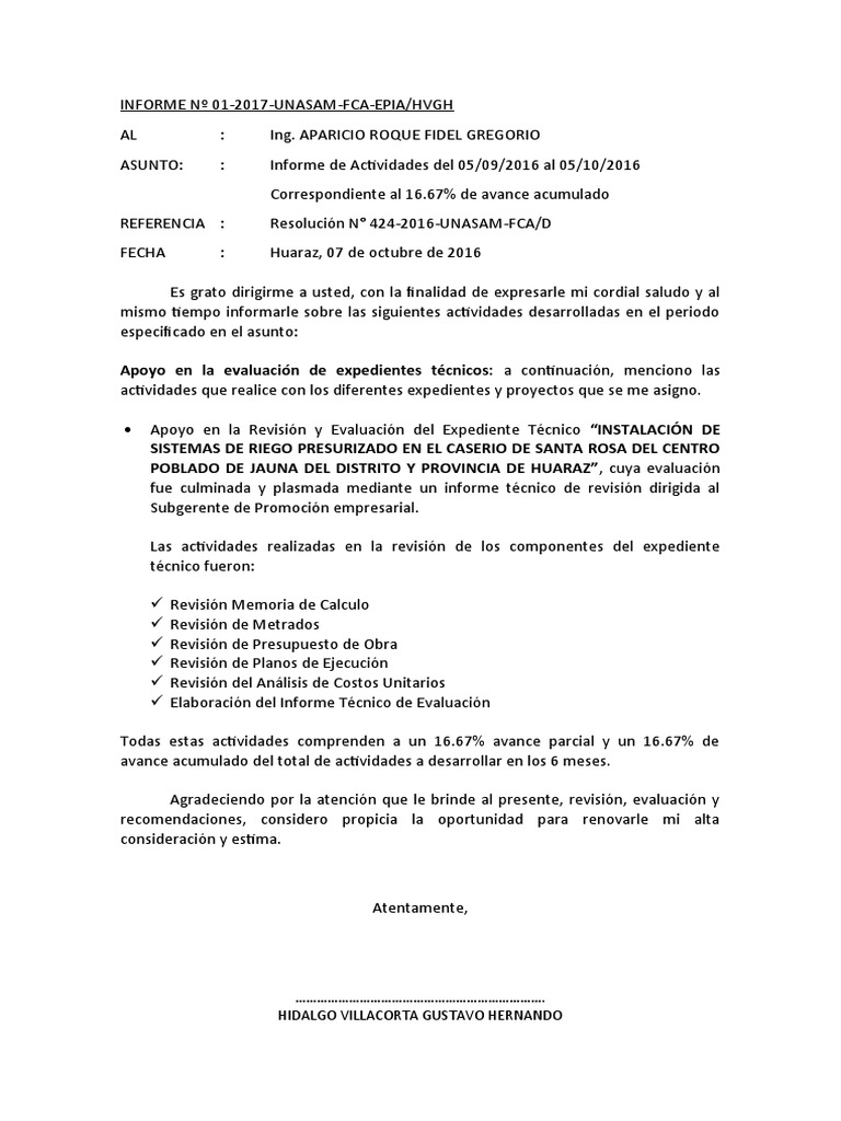 Carta de Entrega de Informe 1 | PDF