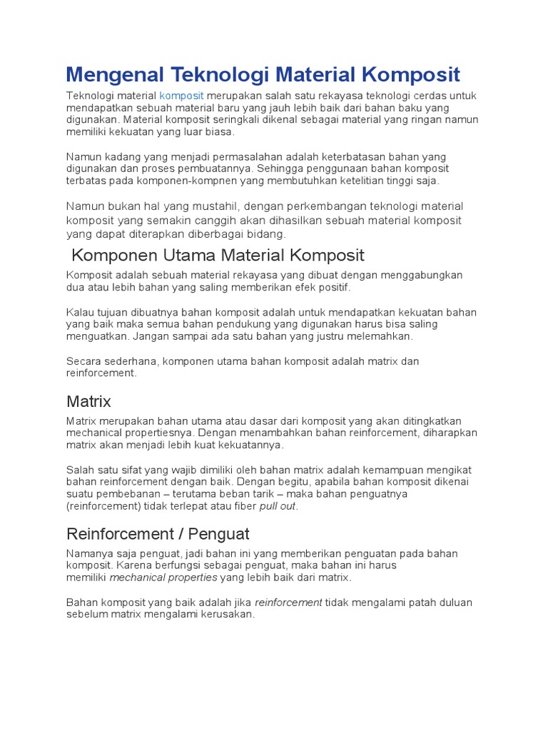 Mengenal Teknologi Material Komposit | PDF