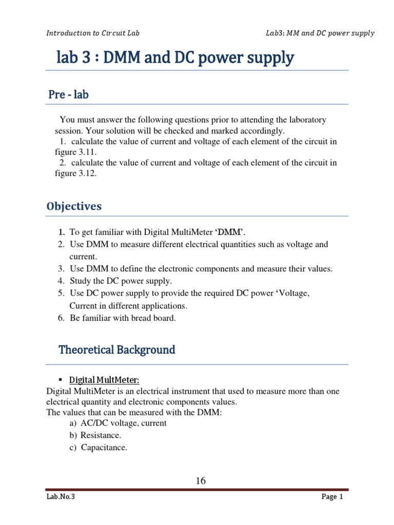 Lab 3 DMM and DC Power Supply | PDF | Power Supply | Direct Current