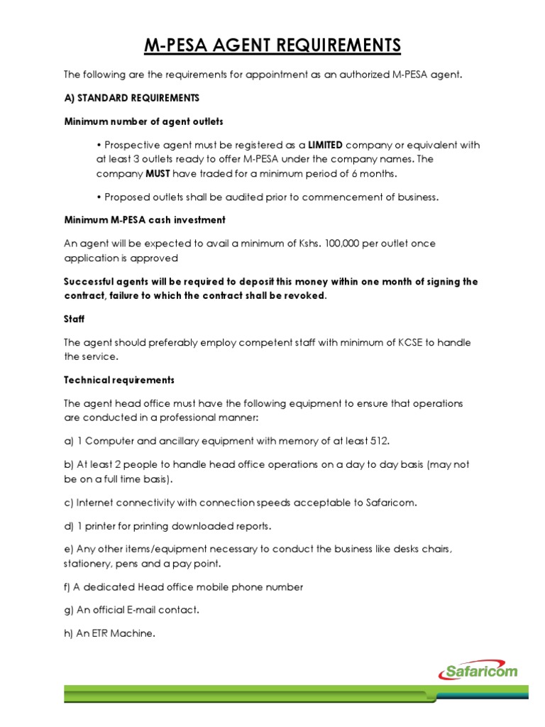 M-PESA Agent Requirements | PDF | Identity Document | Business