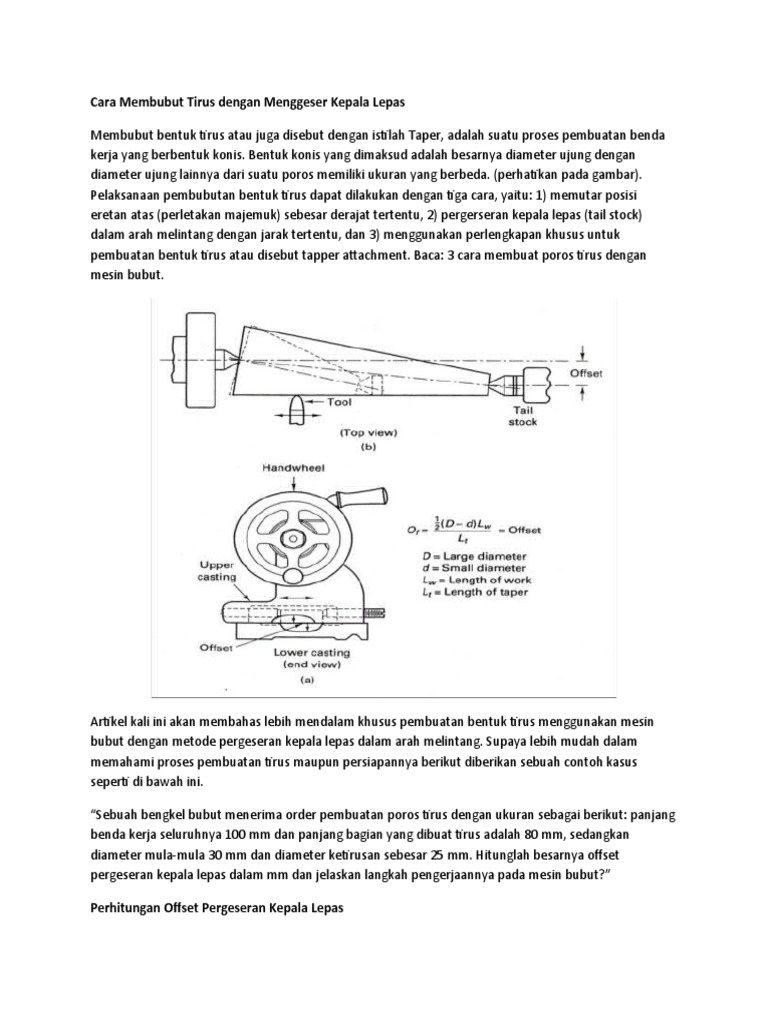 Cara Membubut Tirus Dengan Menggeser Kepala Lepas | PDF