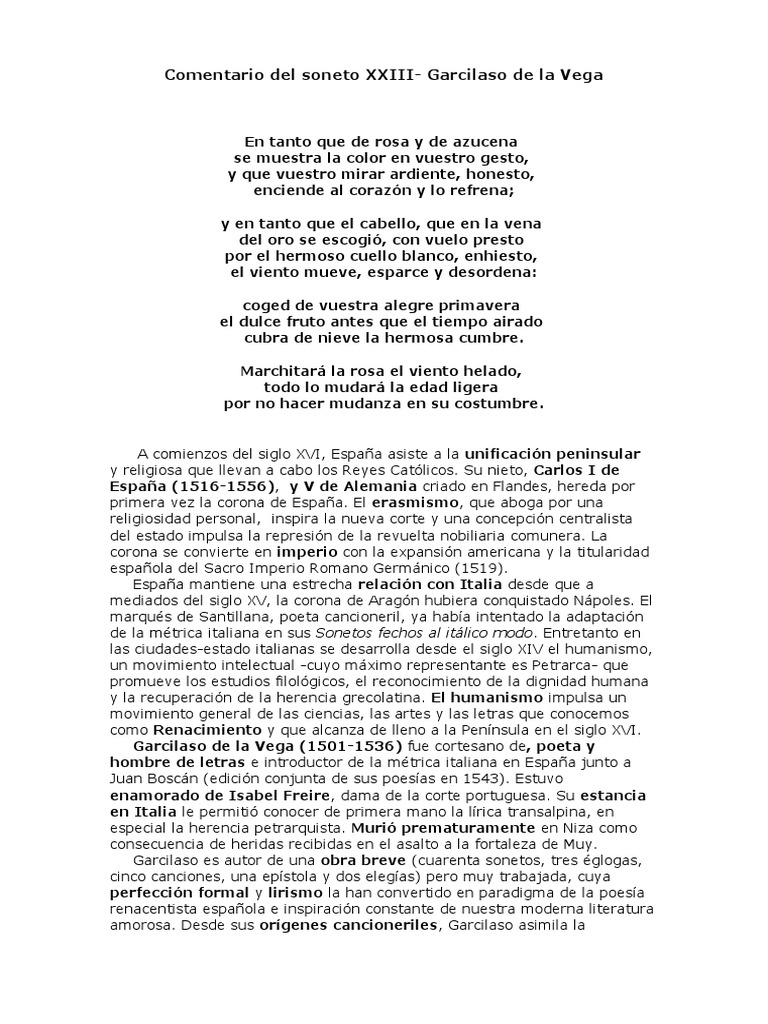 El retrato de la belleza fugaz: análisis del soneto XXIII de Garcilaso ...