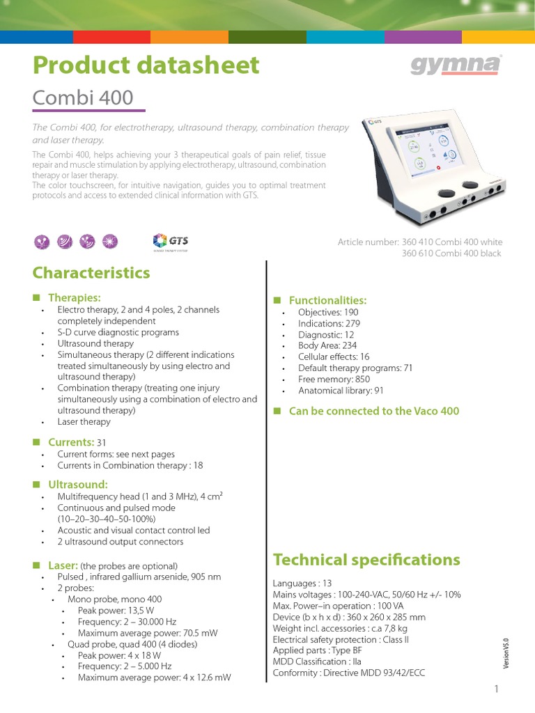 Combi 400 Therapy Device Overview | PDF | Ultrasound | Touchscreen