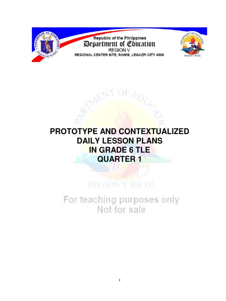 Prototype and Contextualized Daily Lesson Plans in Grade 6 Tle Quarter ...