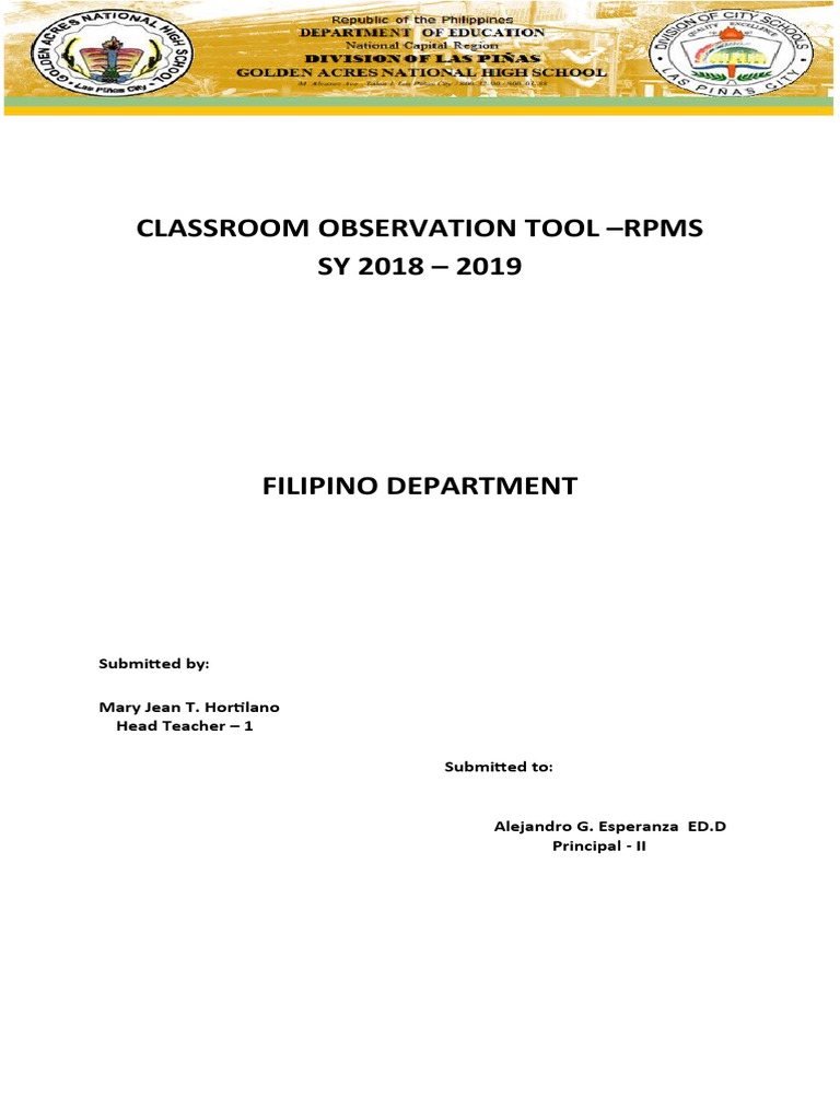 CLASSROOM OBSERVATION TOOL - Coverpage | PDF