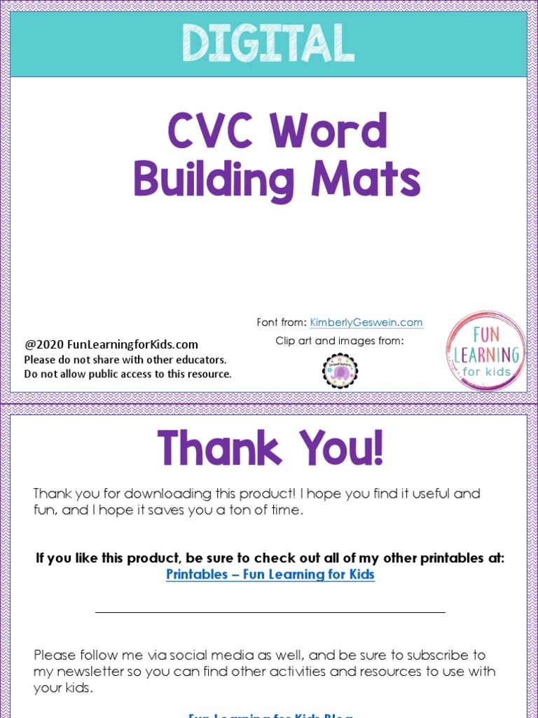 CVC Word Building Mats for Kids | PDF | Online Services | World Wide Web