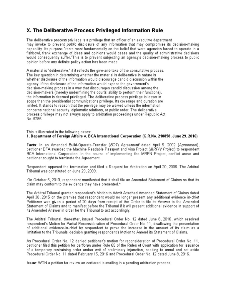 X. The Deliberative Process Privileged Information Rule | PDF ...