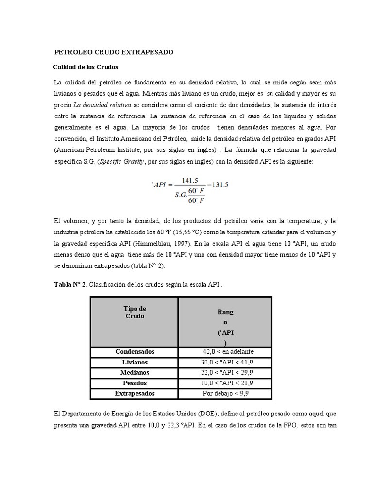 Tipos de Petróleo: Crudo Extrapesado | PDF | Petróleo | Viscosidad