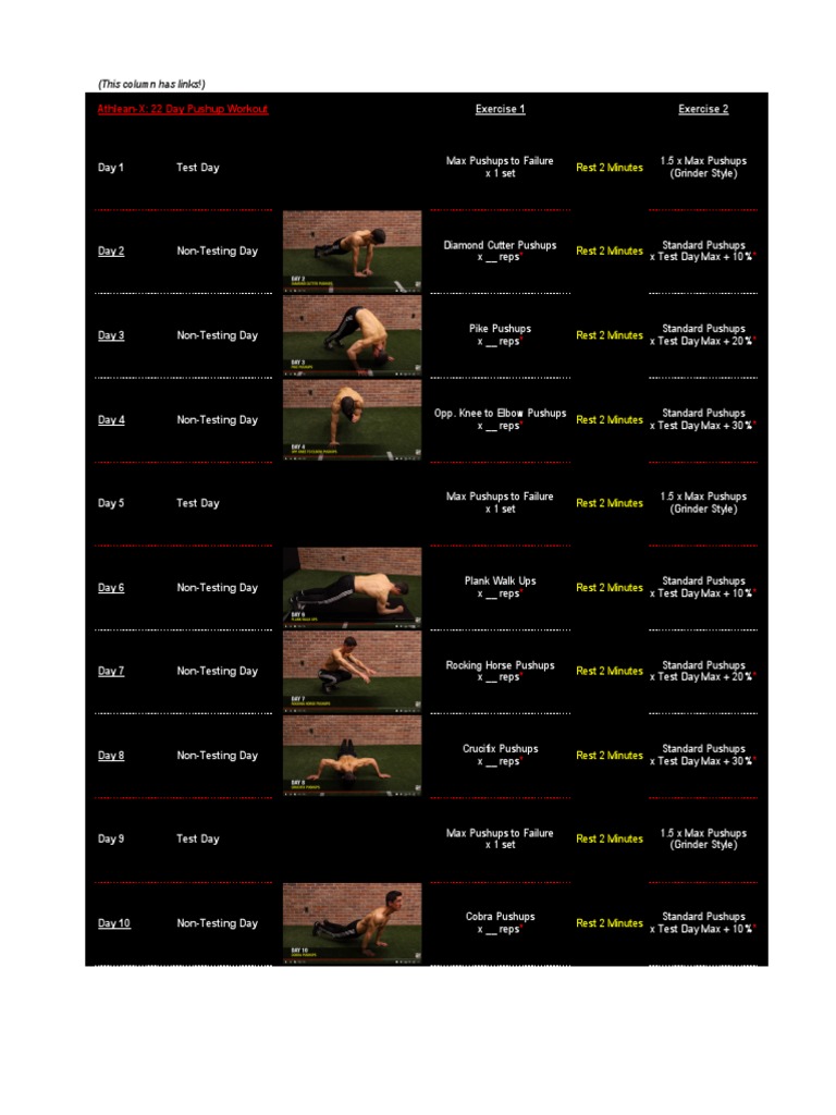 Athlean-X 22 Day Pushup Workout Program | PDF | Physical Exercise ...