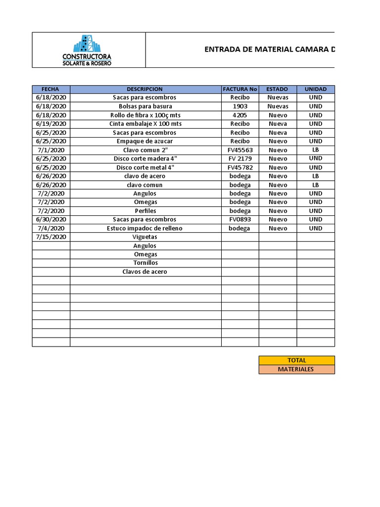 Entrada de Materiales | PDF